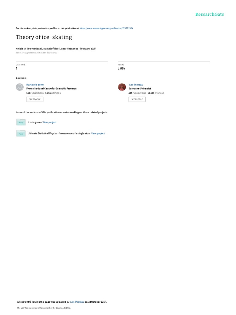 Theory of Ice-Skating | PDF | Ice | Equations