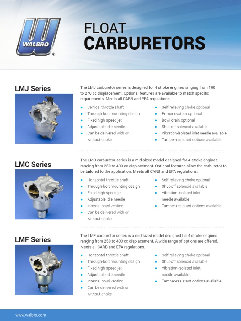 Walbro Float Carburetors DS EN | PDF | Carburetor | Throttle