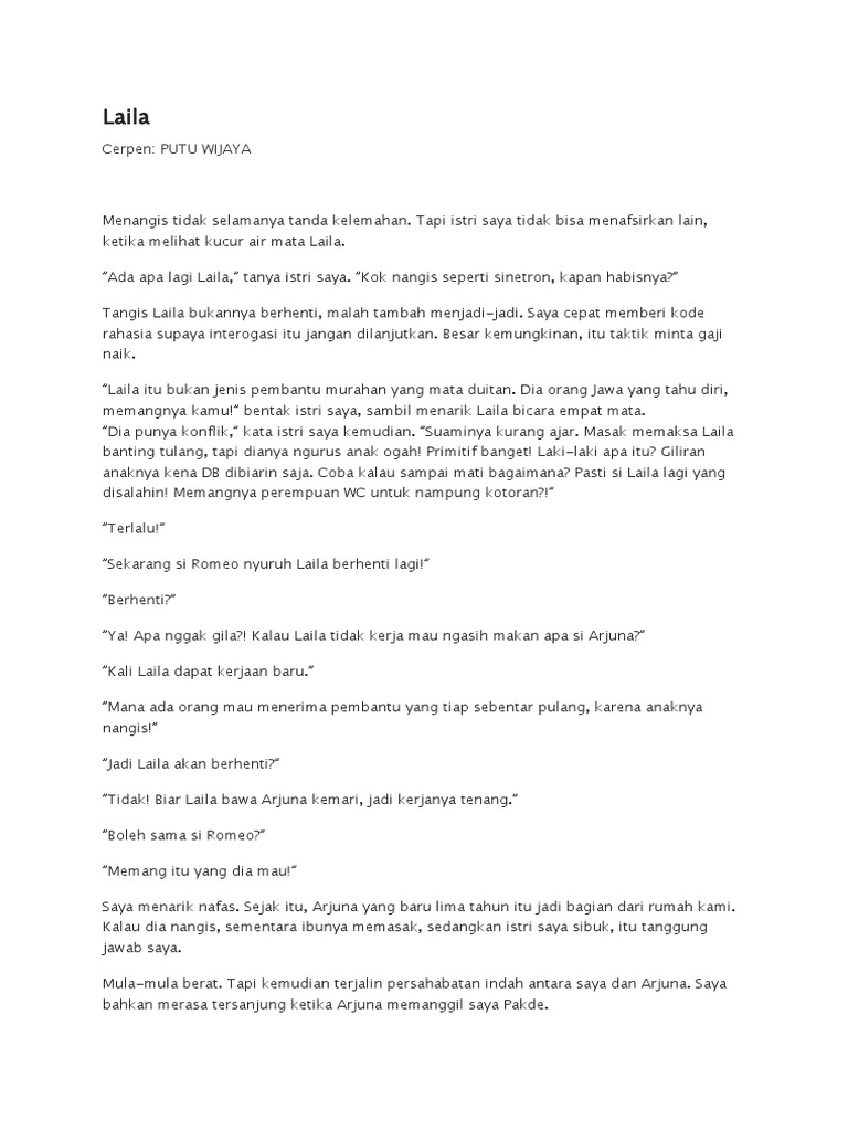 Cerpen Laila Karya Putu Wijaya | PDF