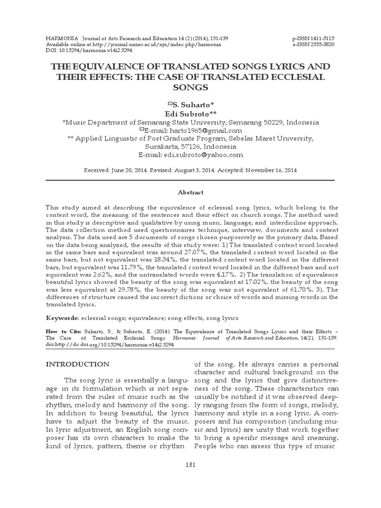 The Equivalence of Translated Songs Lyrics and Their Effects | PDF ...