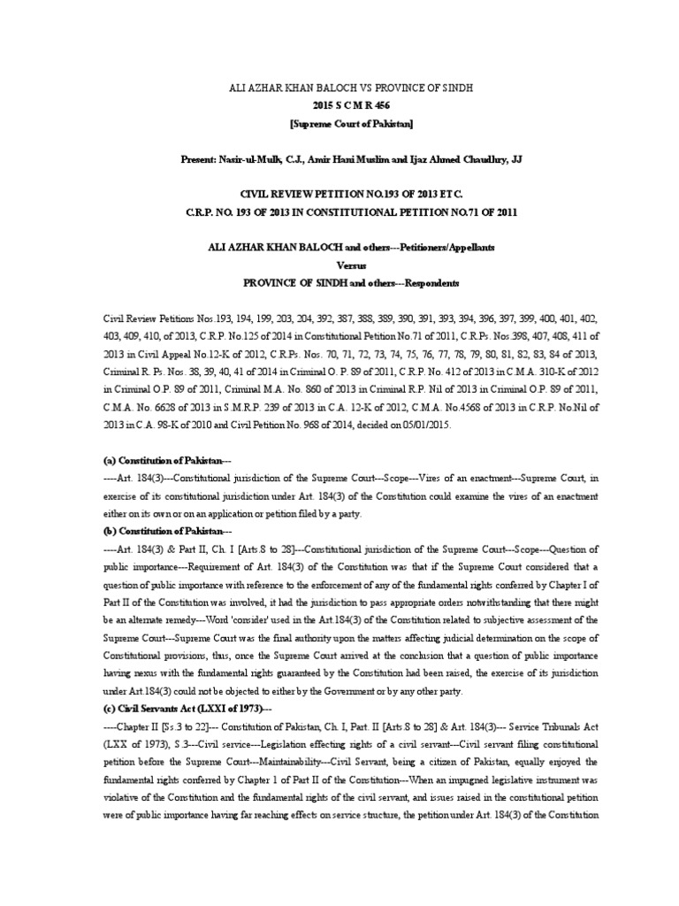 Ali Azhar Baloch Case Review 2015 | PDF | Jurisdiction | Lawsuit