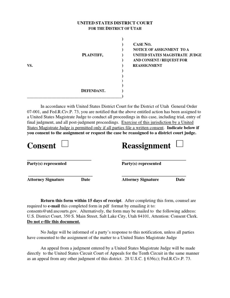 Magistrate Consent Form | PDF | United States District Court | United ...