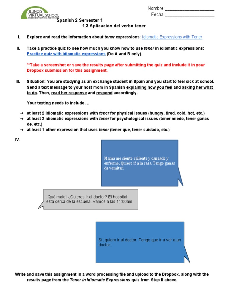 Idiomatic Expressions with Tener Worksheet | PDF | Foreign Language Studies