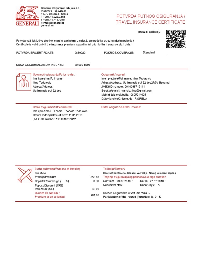 Potvrda o Osiguranju 2689022 636677596094159277 | PDF