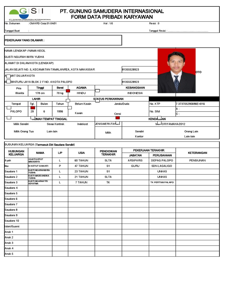 Form Data Pelamar Dan Karyawan | PDF