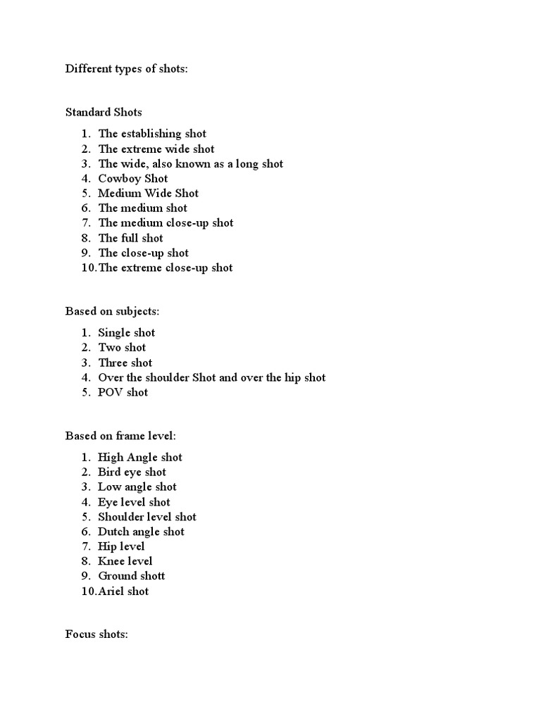 Different Types of Shots | PDF