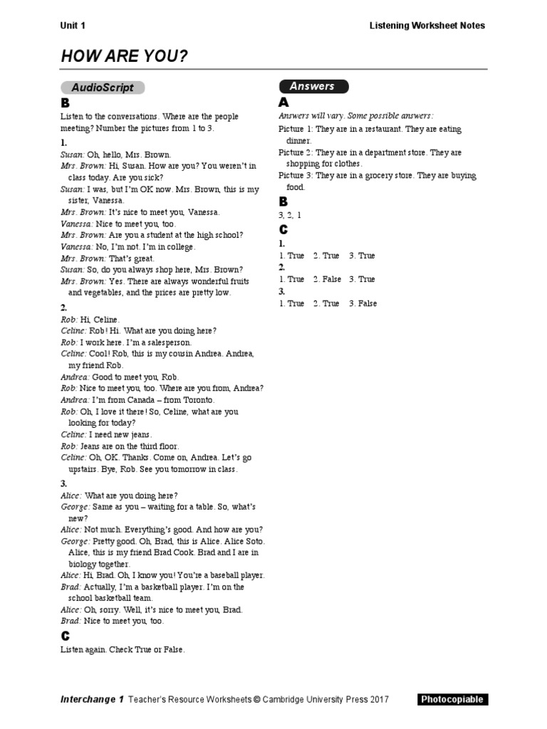 How Are You?: Audioscript | PDF | Foods