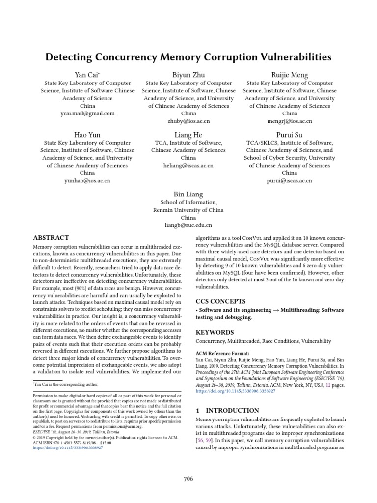 Detecting Concurrency Memory Corruption Vulnerabilities | PDF | Thread (Computing) | Pointer ...
