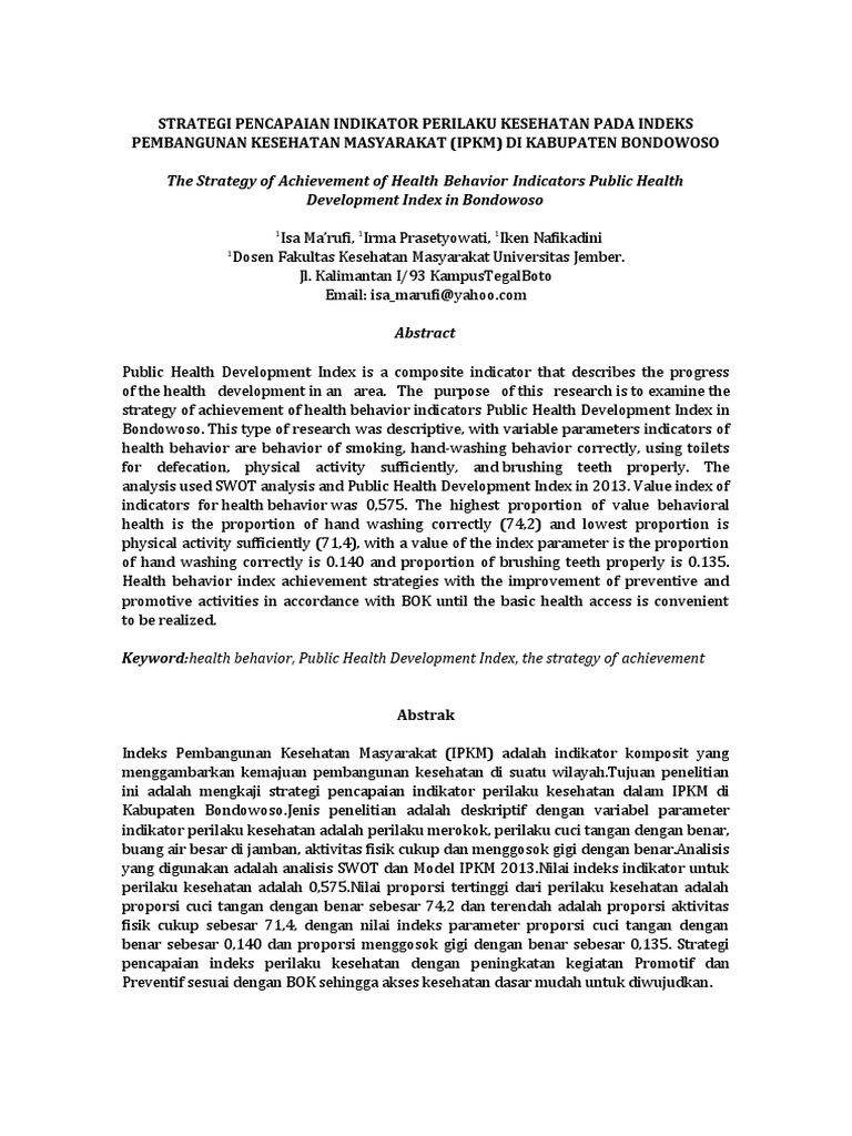 Strategi Pencapaian IPKM Bondowoso | PDF | Pengembangan Diri | Gaya Hidup