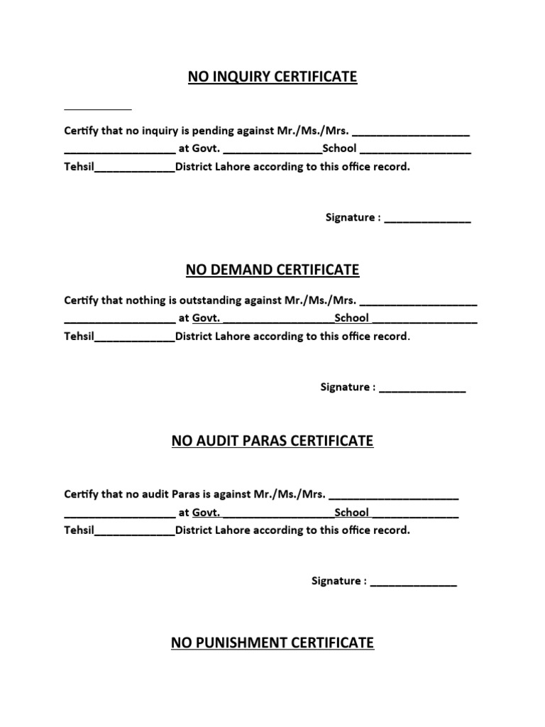 No Inquiry No Demand No Punishment No Audit para Certificate 1 | PDF