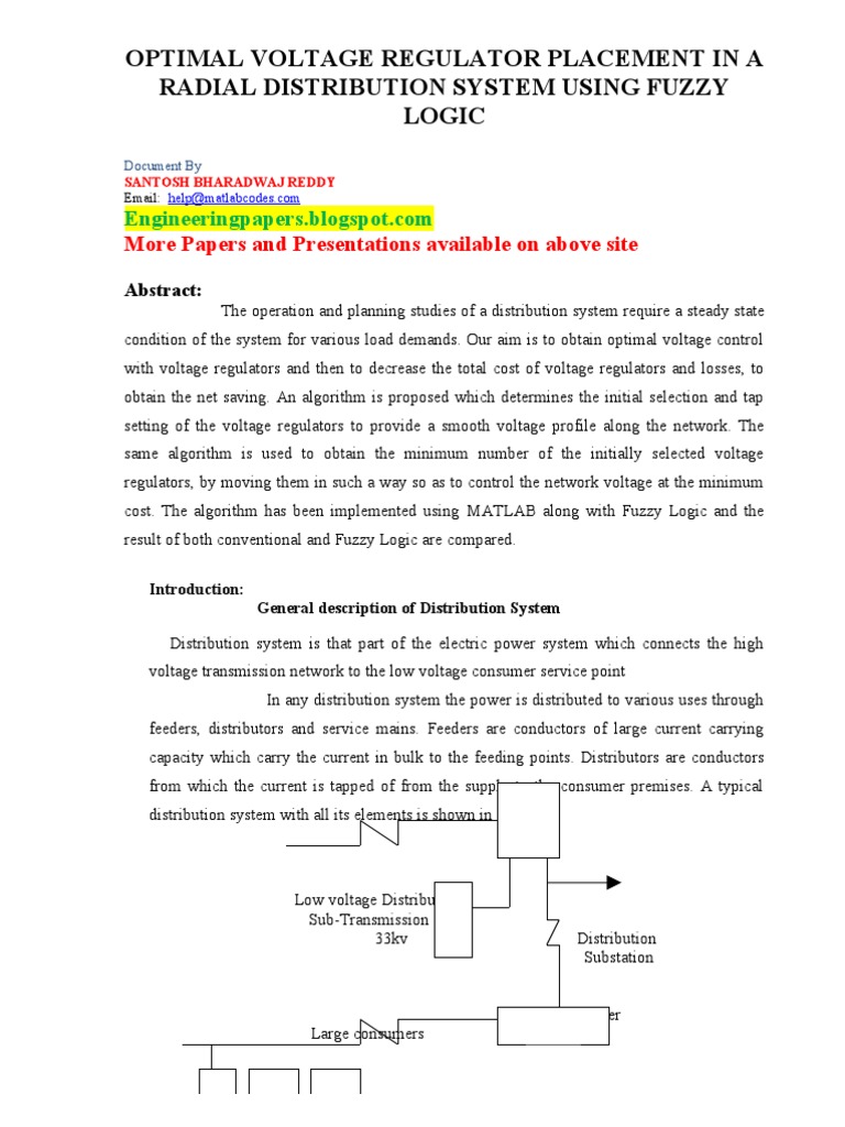 Optimal Voltage Regulator Placement in A Radial Distribution | PDF | Electric Power Distribution ...