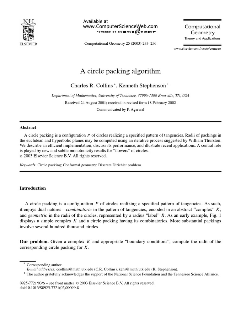 Collins 2003 Makale A Circle Packing Algorithm | PDF | Hyperbolic ...