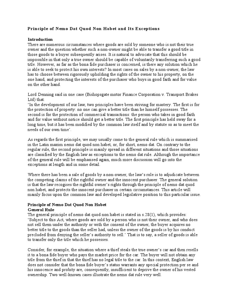 Principle of Nemo Dat Quod Non Habet and Its Exceptions | PDF | Estoppel | Contract Law