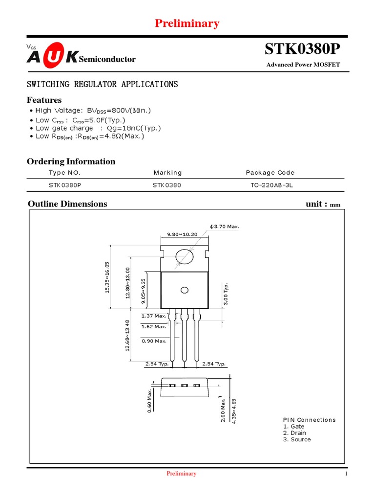 STK0380P Power MOSFET Datasheet | PDF | Field Effect Transistor | Diode