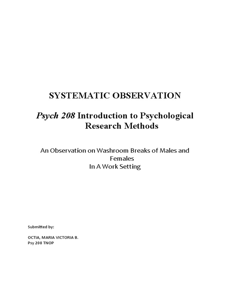 Systematic Observation: Psych 208 Introduction To Psychological ...