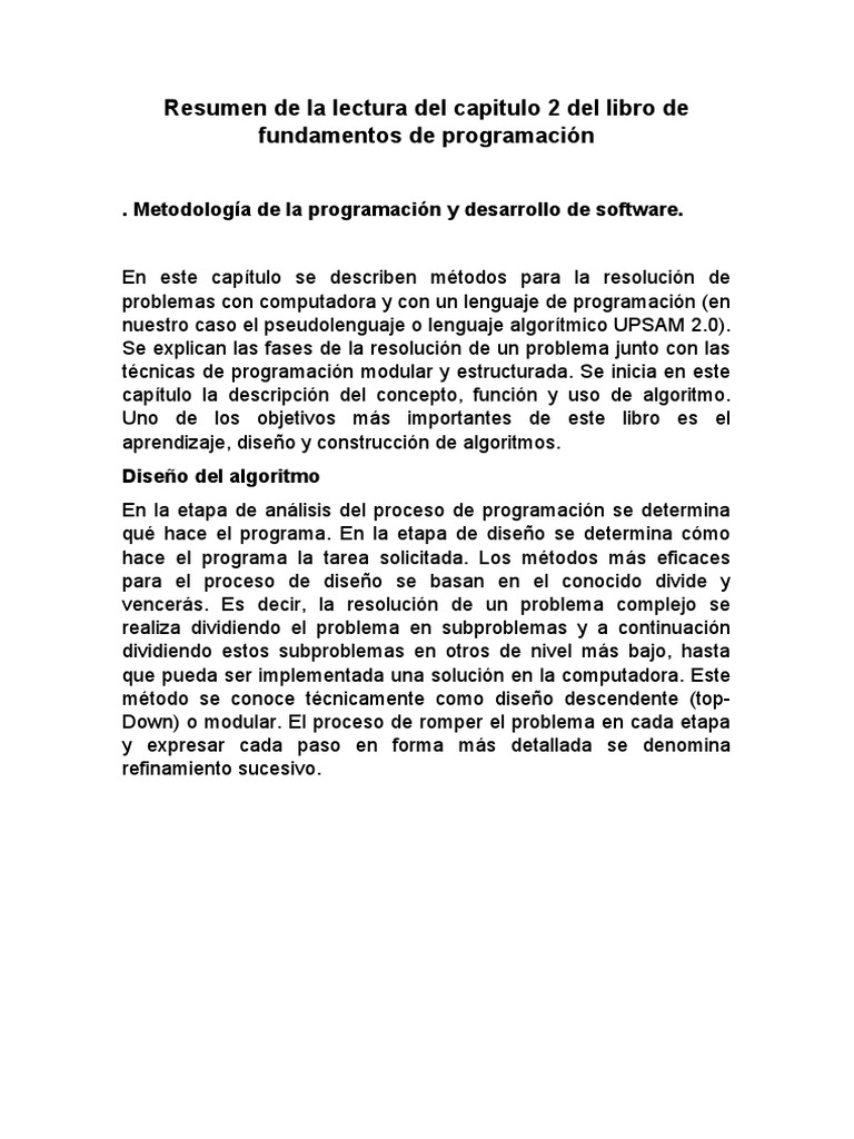 Resumen de La Lectura Del Capitulo 2 Del Libro de Fundamentos de Programación | PDF ...