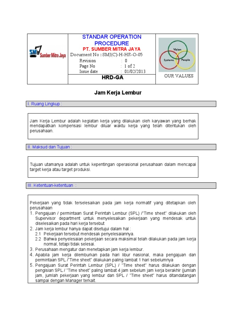SOP HRD-Lembur | PDF