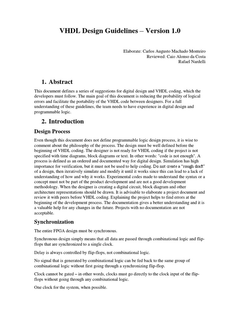 VHDL Design Guidelines - Version 1.0: 1. Abstract | PDF | Vhdl | Computer Science
