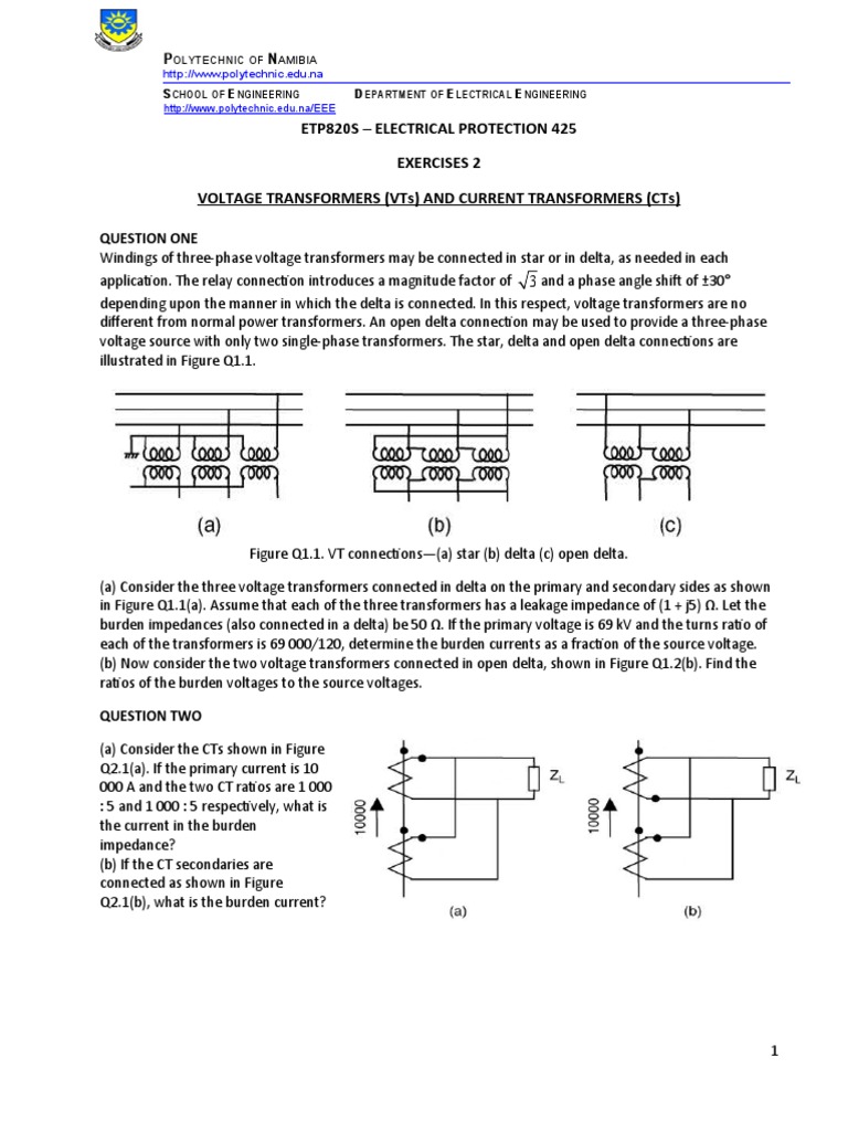 Voltage Transformers and Current Transformers: Exercises on Connections ...