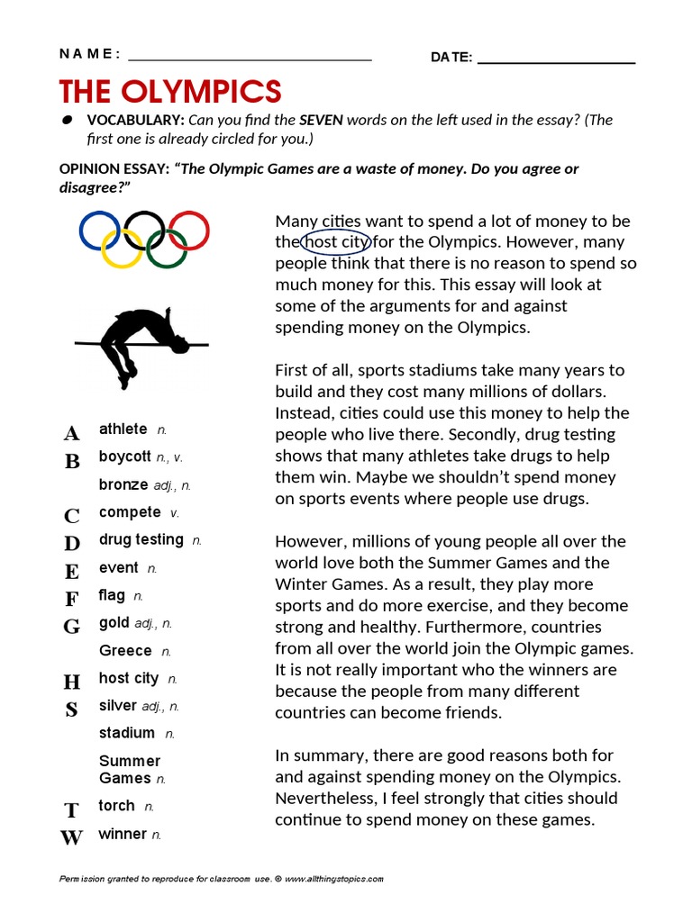 The Olympics Reading Comprehension Exercises - 133594 | PDF | Olympic ...