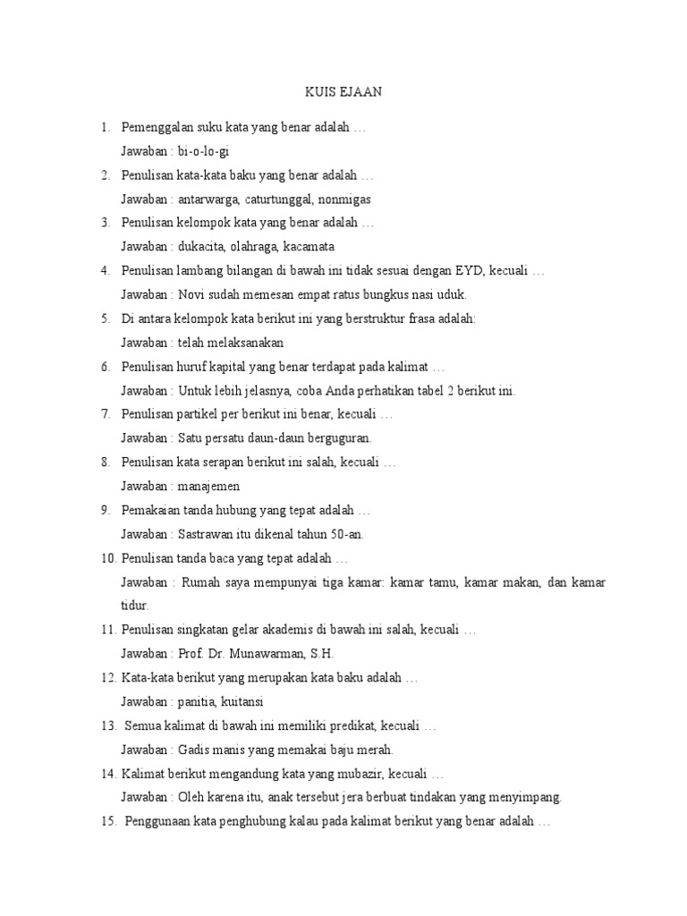 Kuis Dan Latihan Bindo | PDF