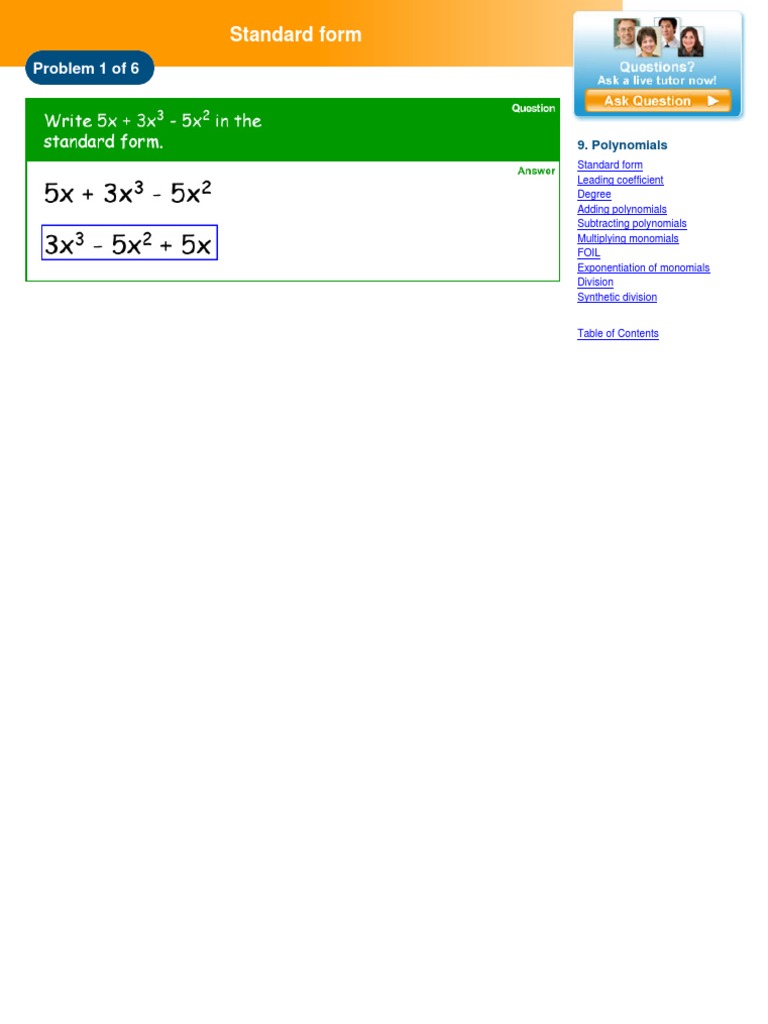 Standard Form: Problem 1 of 6 | PDF | Polynomial | Algorithms And Data ...