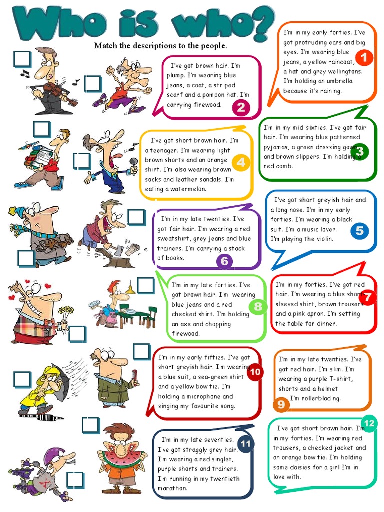 Match The Descriptions To The People | PDF | Dress Codes | Fashion