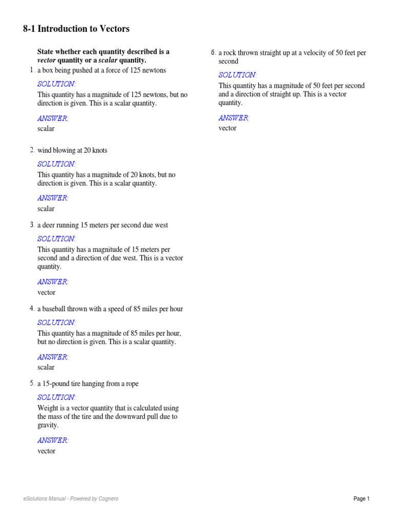 8-1 Introduction To Vectors: Esolutions Manual - Powered by Cognero ...