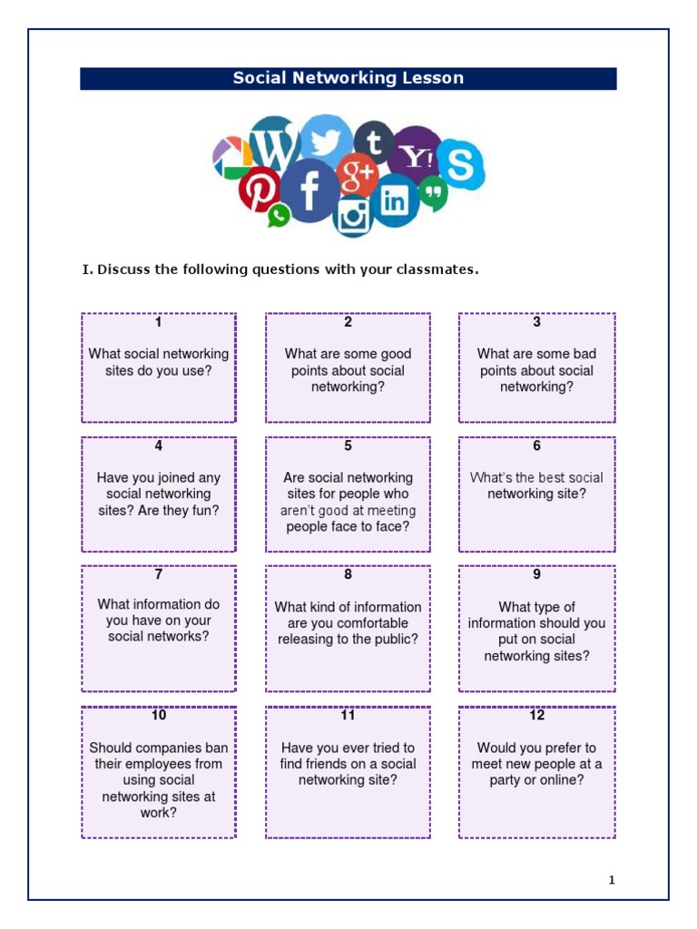 Social Networking Lesson: I. Discuss The Following Questions With Your ...
