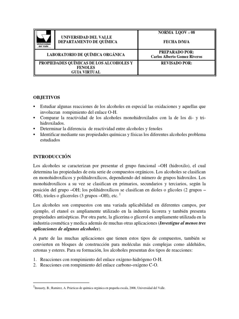 Práctica 5 (Virtual) - Propiedades Químicas de Los Alcoholes. | PDF | Alcohol | Glicerol