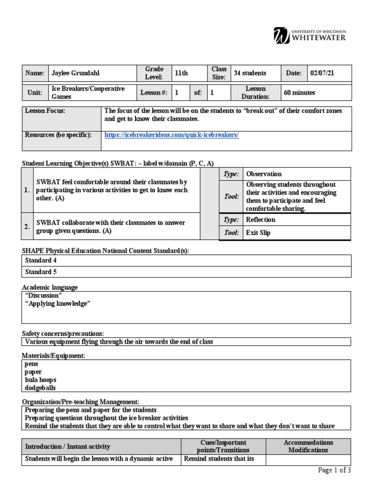 Cooperative Games Lesson Plan-1 | PDF | Communication | Human Nature
