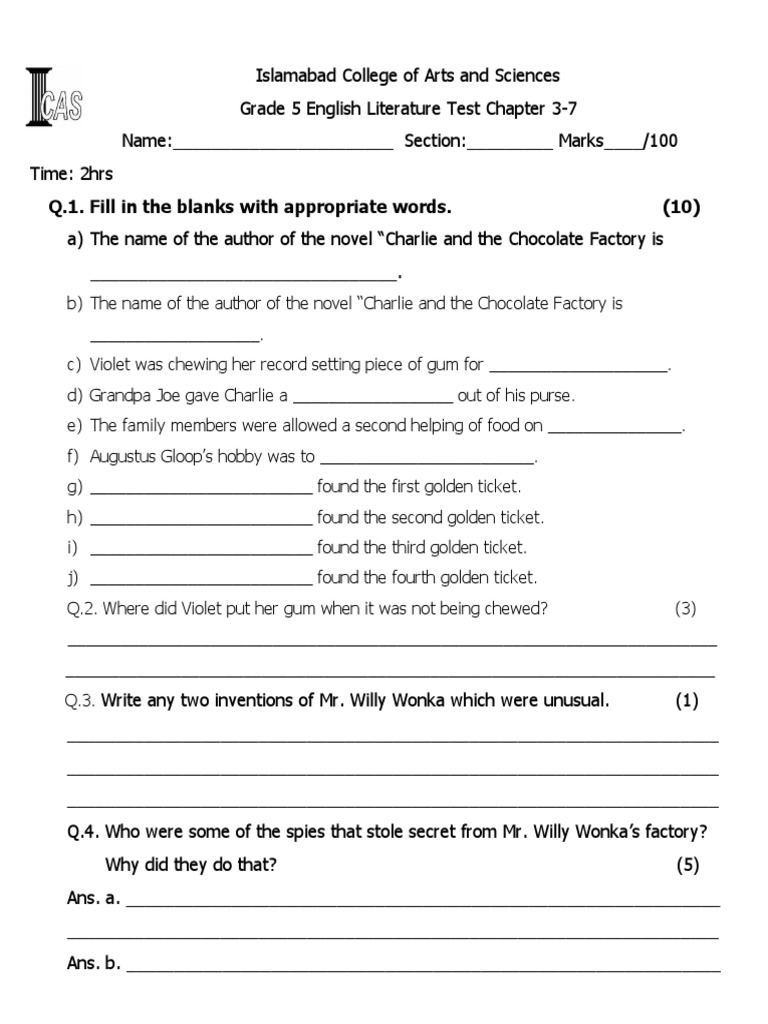 Grade 5 Literature Test | PDF