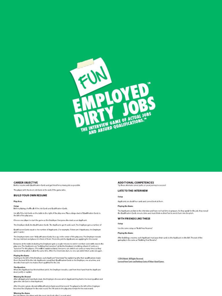 Funemployed Game Rules and Cards | PDF