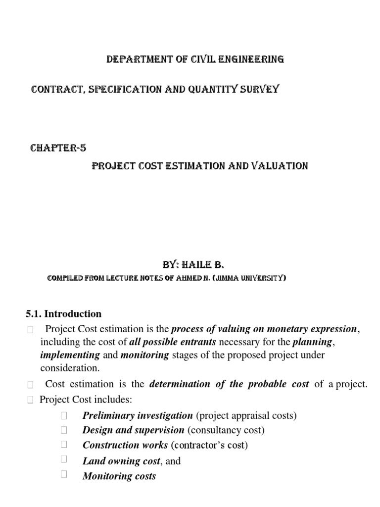 Department of Civil Engineering Contract, Specification and Quantity ...