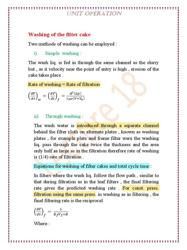 Washing of The Filter Cake: Unit Operation | PDF | Filtration ...