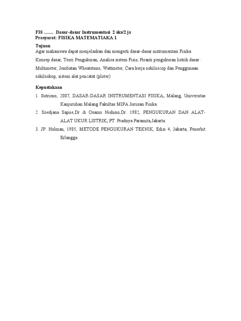Dasar-dasar Instrumentasi Fisika 2 SKS | PDF