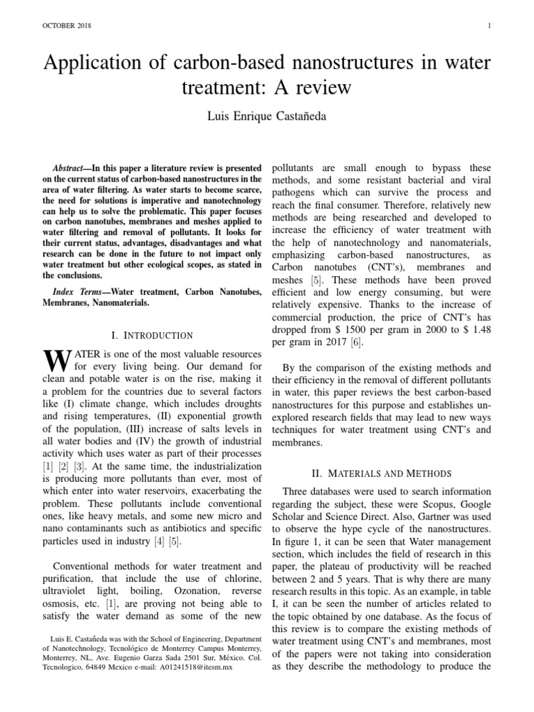 Application of Carbon-Based Nanostructures in Water Treatment: A Short ...