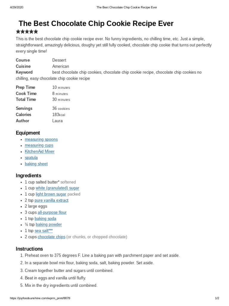 The Best Chocolate Chip Cookie Recipe Ever | PDF | Chocolate Chip | Baking
