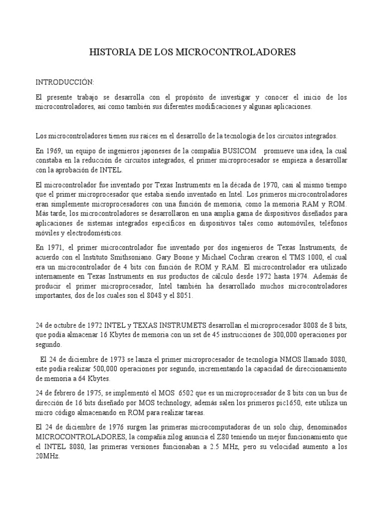 Historia de Los Microcontroladores | PDF | Microcontrolador ...