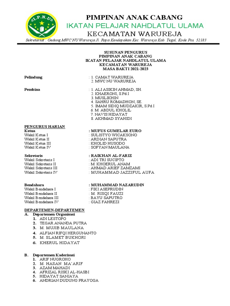 Susunan Pengurus Ipnu | PDF