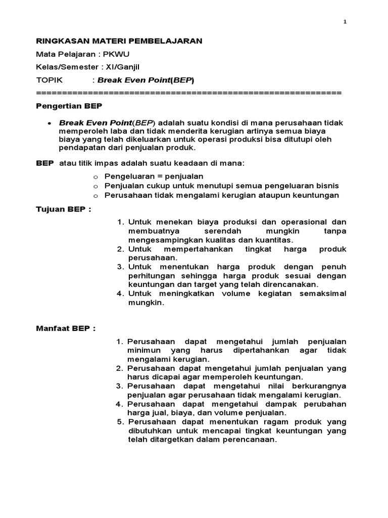 Contoh Soal dan Rumus BEP | PDF | Pengelolaan Keuangan & Uang