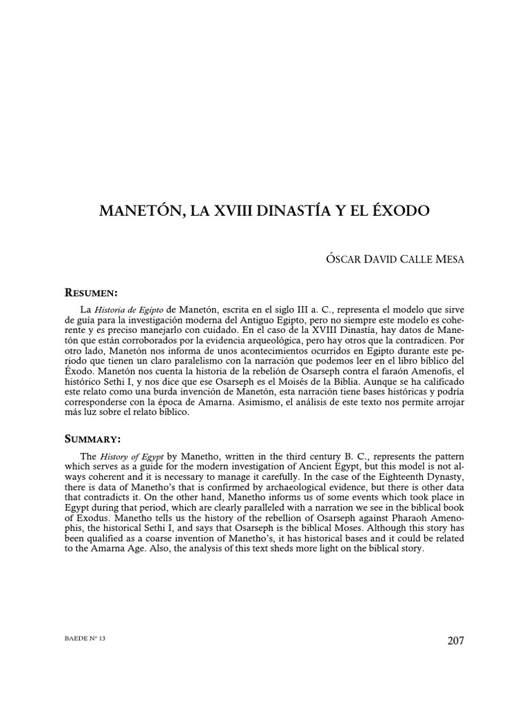 12 Manetón La Xviii Dinastía y El Éxodo | PDF | Akhenaton | Decimoctava ...