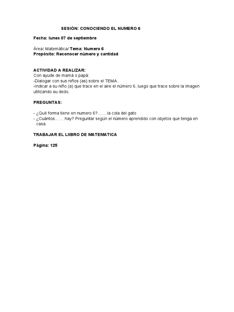 Actividades para Conocer el Número 6 | PDF