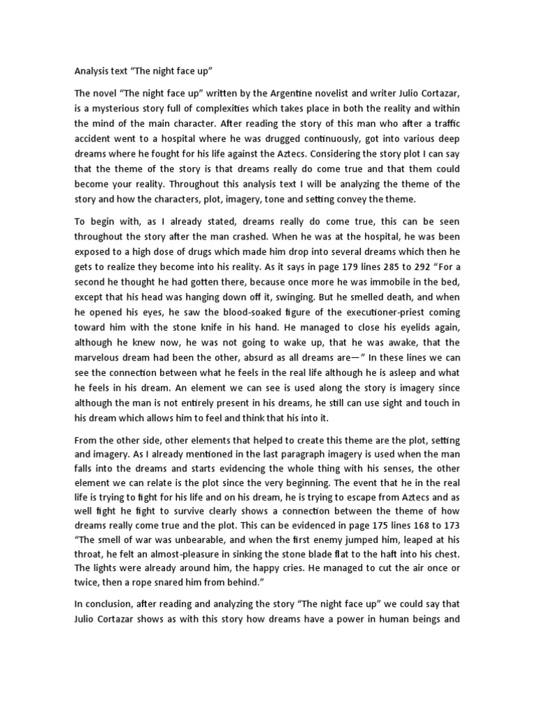 Analysis Text The Night Face Up | PDF | Dream