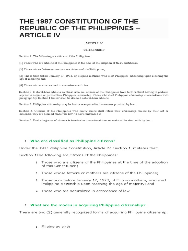 Philippine Citizenship Explained | PDF | Naturalization | Citizenship