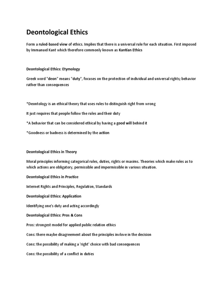 Deontological Ethics... | PDF | Immanuel Kant | Morality