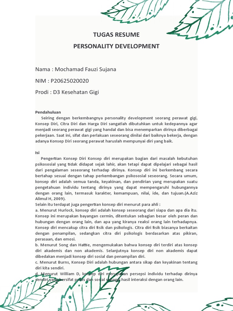 Tugas Resume Personality Development Mochamad Fauzi Sujana | PDF | Sains & Matematika