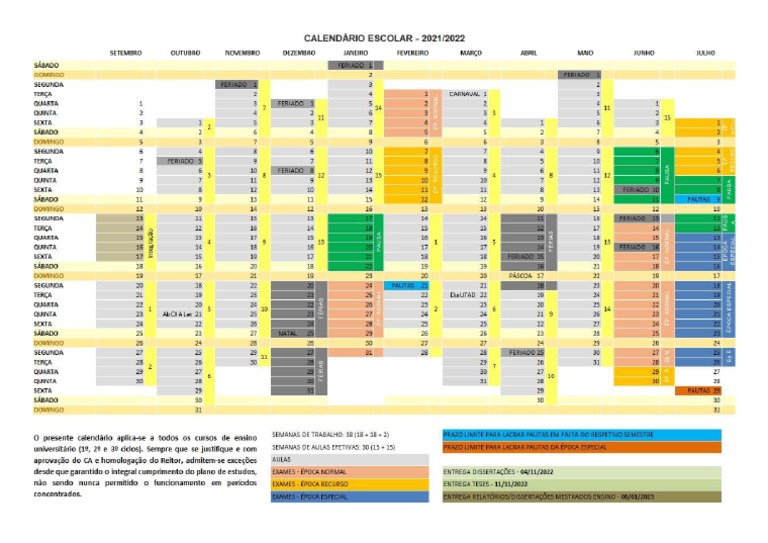 UTAD (Universidade de Trás Os Montes e Alto Douro) - Calendario Escolar ...