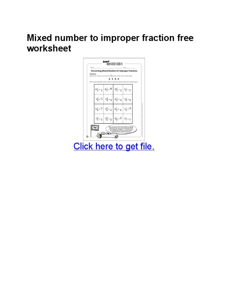 Mixed Number To Improper Fraction Free Worksheet | PDF | Worksheet ...
