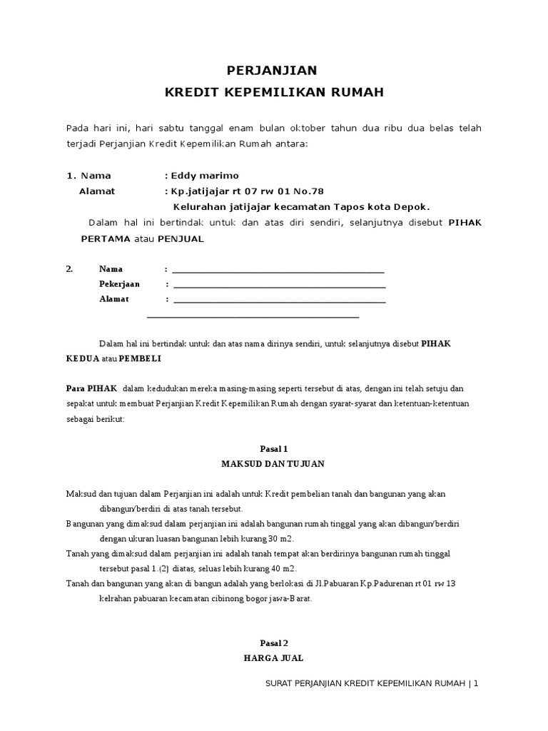 Contoh Surat Perjanjian KPR | PDF